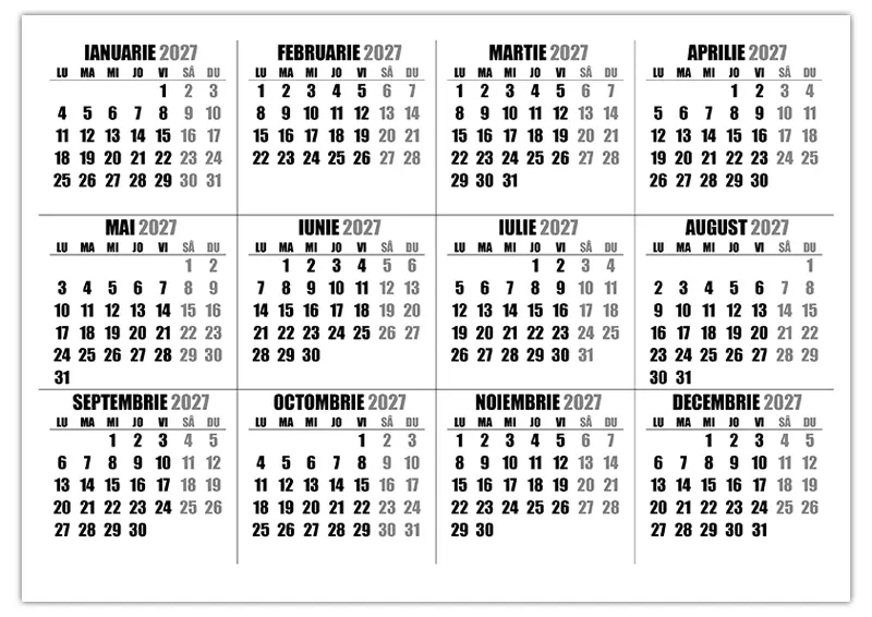 Calendarul 2027 – calendarul.su – calendare romanesti imprimabile gratuite